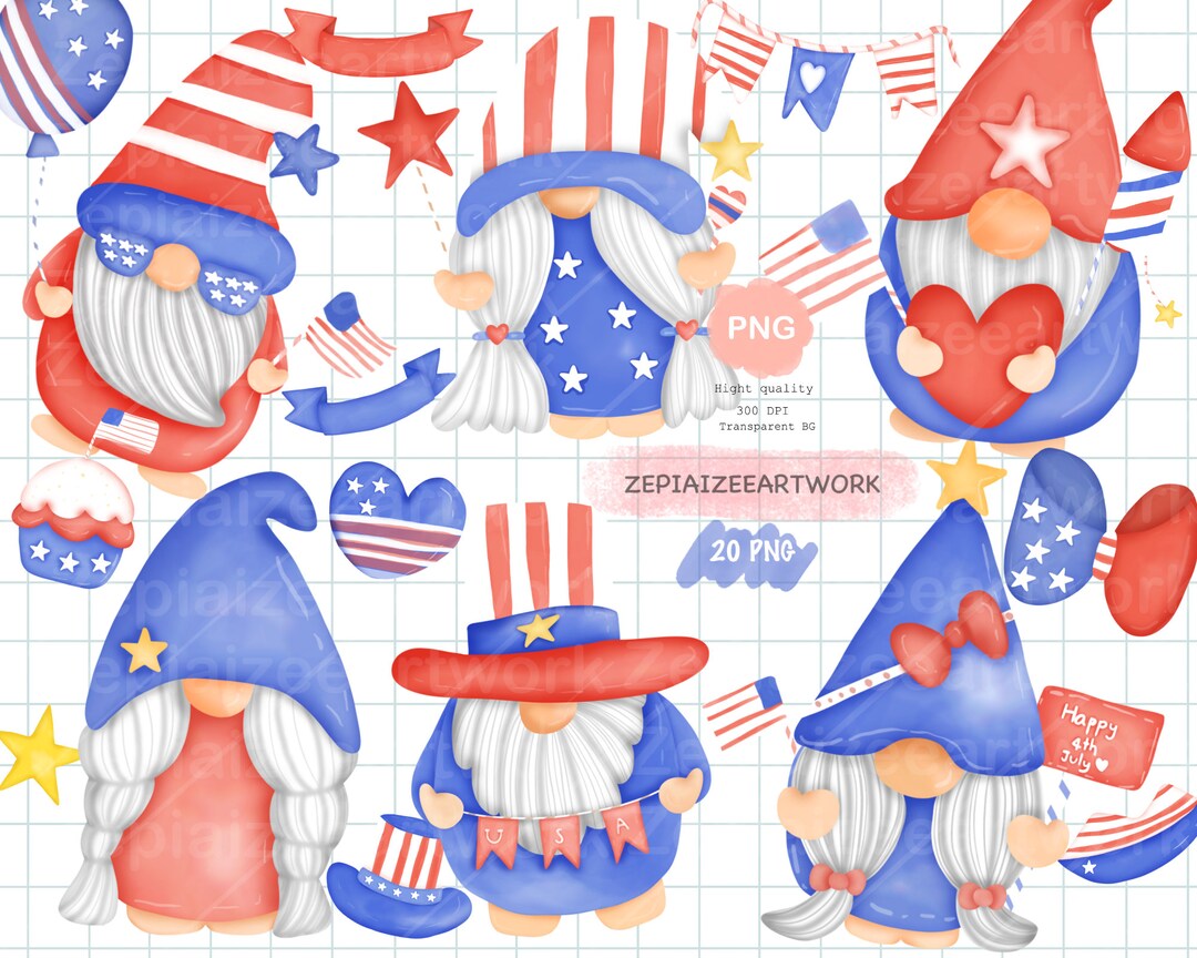 Independence Watercolor Clipart , Gnome 4th July Clipart , Gnome ...