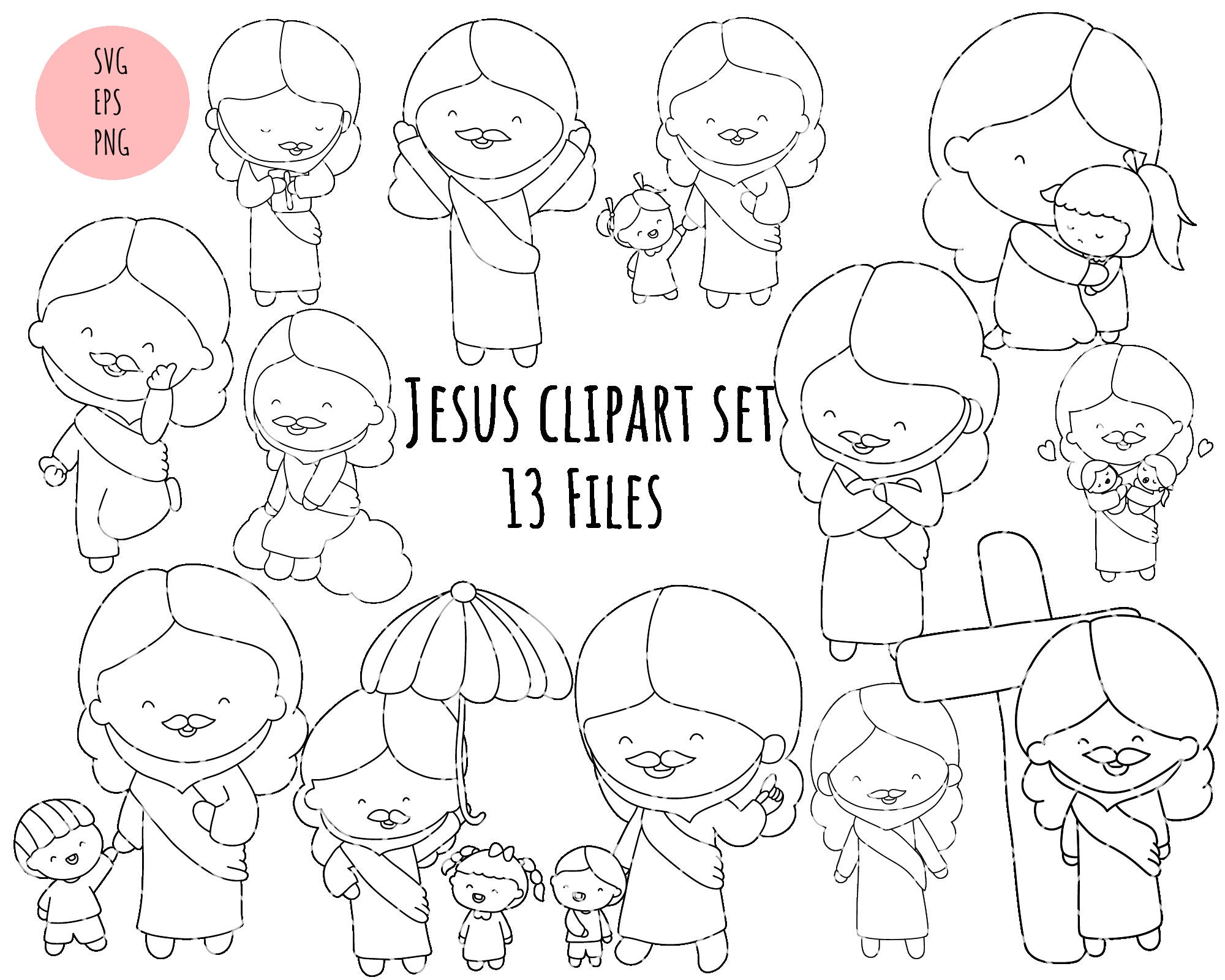 Jesus Outline Svg Files Set for Coloring and Cricut Machine. - Etsy