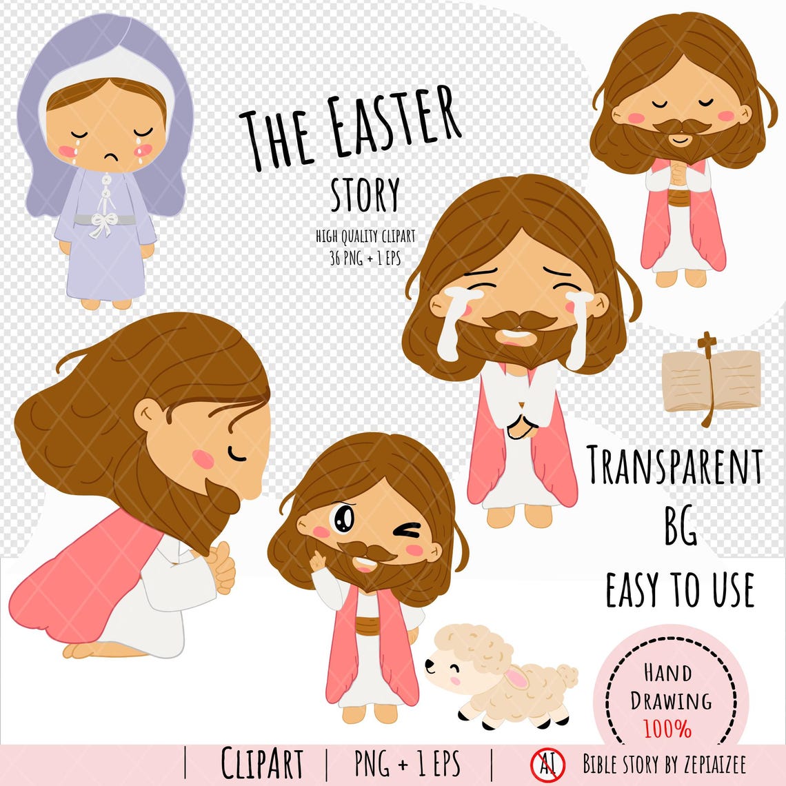 Easter Story Clipart With Jesus.christian Easter Digital Art.religious ...