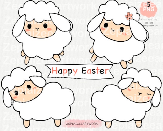 Sheep Easter Clipart Setsheep Cute Bundlehappy Easter | Etsy