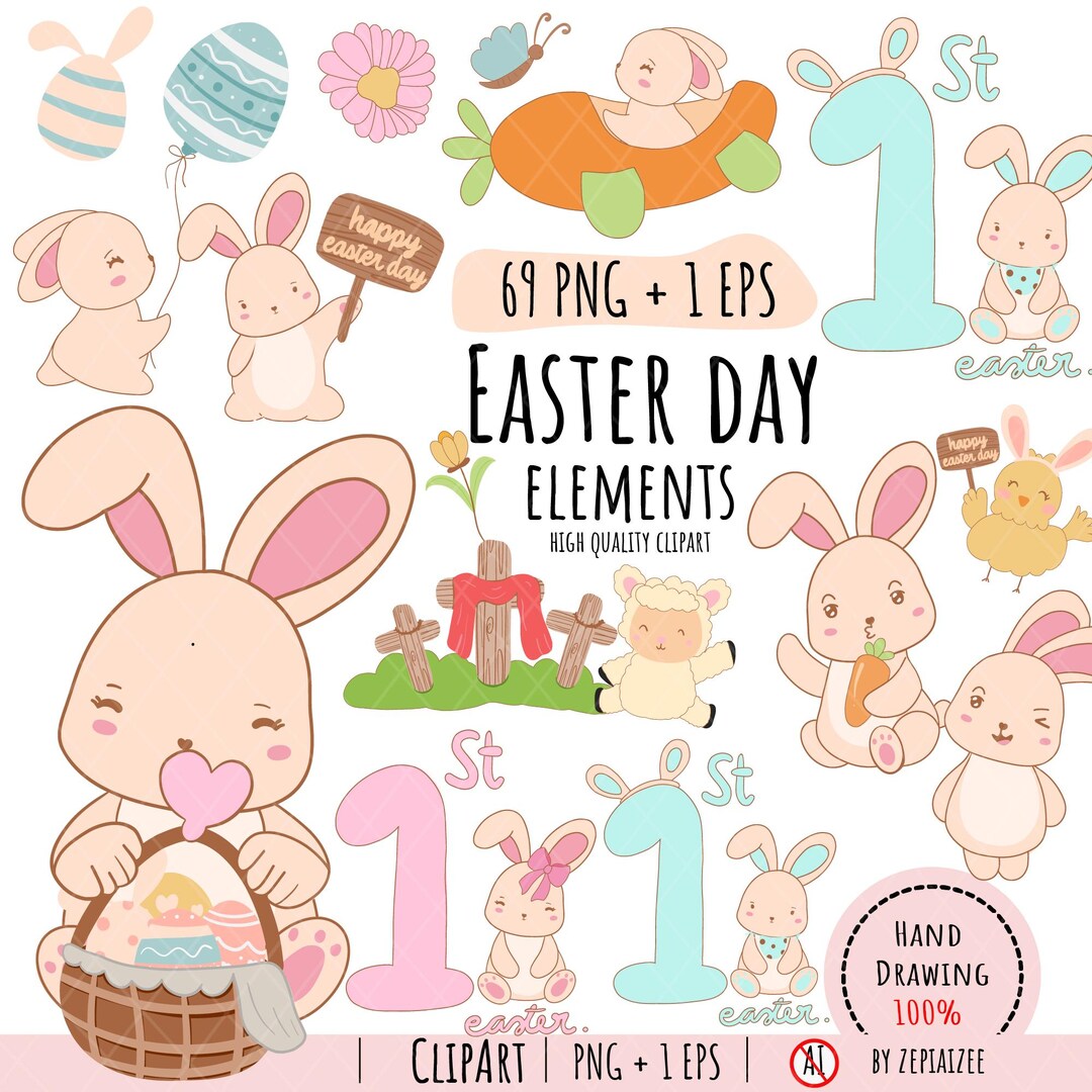 Easter Rabbit Clipart, My First Easter Clipart, Cute Easter Bunny ...