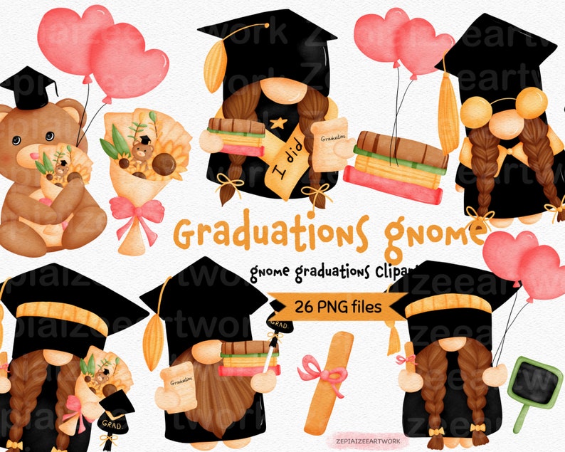 Graduation Day Gnome Watercolor Clipart,gnome Gown,teddy Bear ...