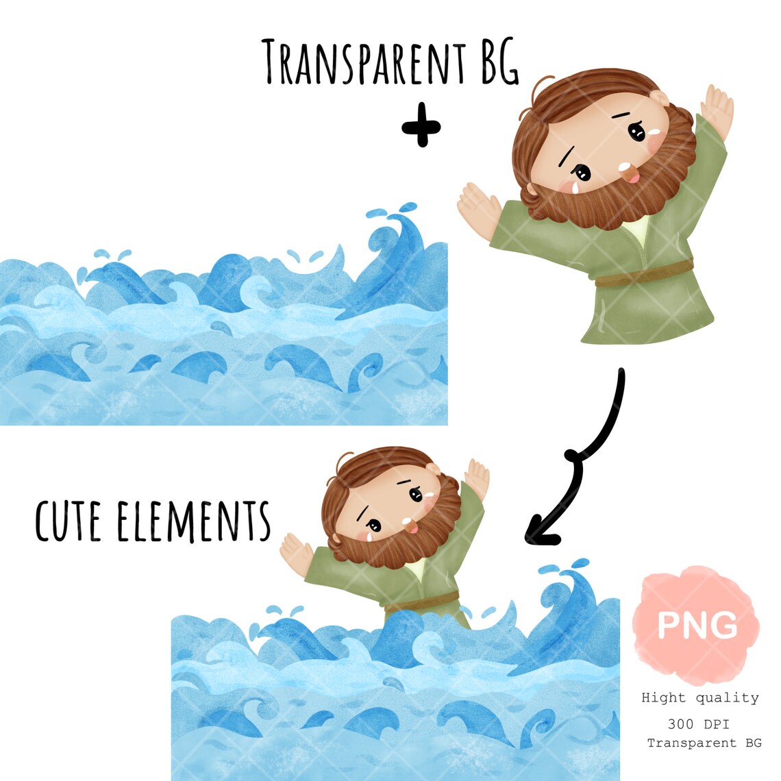 Jesus Walks on Water Clipart | Bible Story PNG for Teachers, Sunday ...