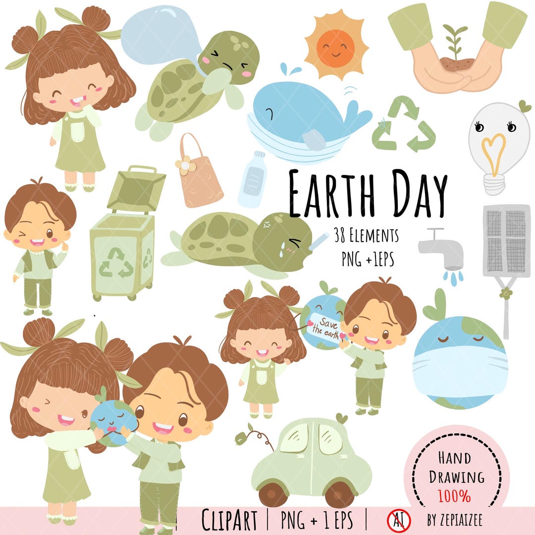 Earth Day Clipart Bundle, Eco-friendly PNG Graphics, Earth Day Digital ...