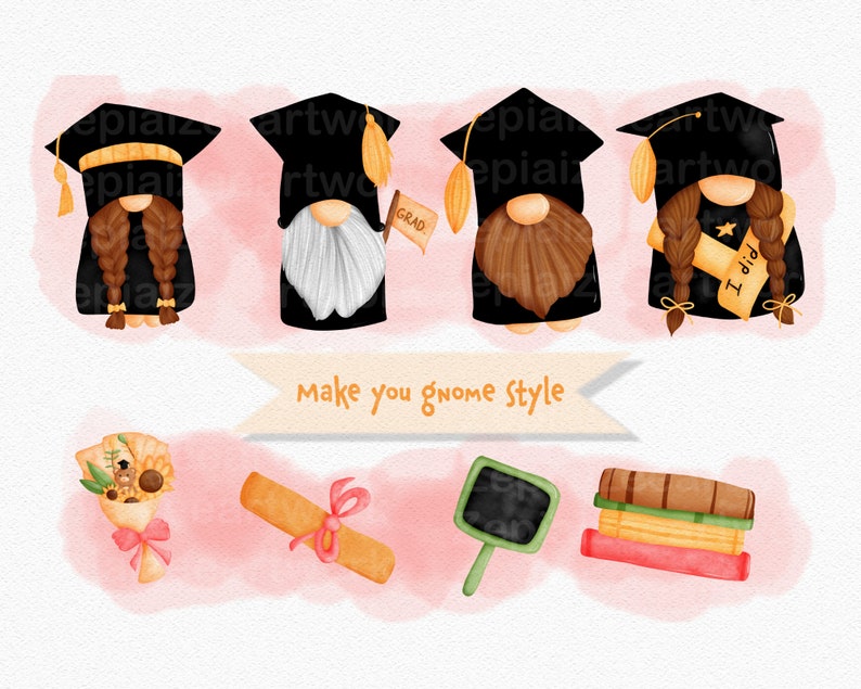 Graduation Day Gnome Watercolor Clipart,gnome Gown,teddy Bear ...