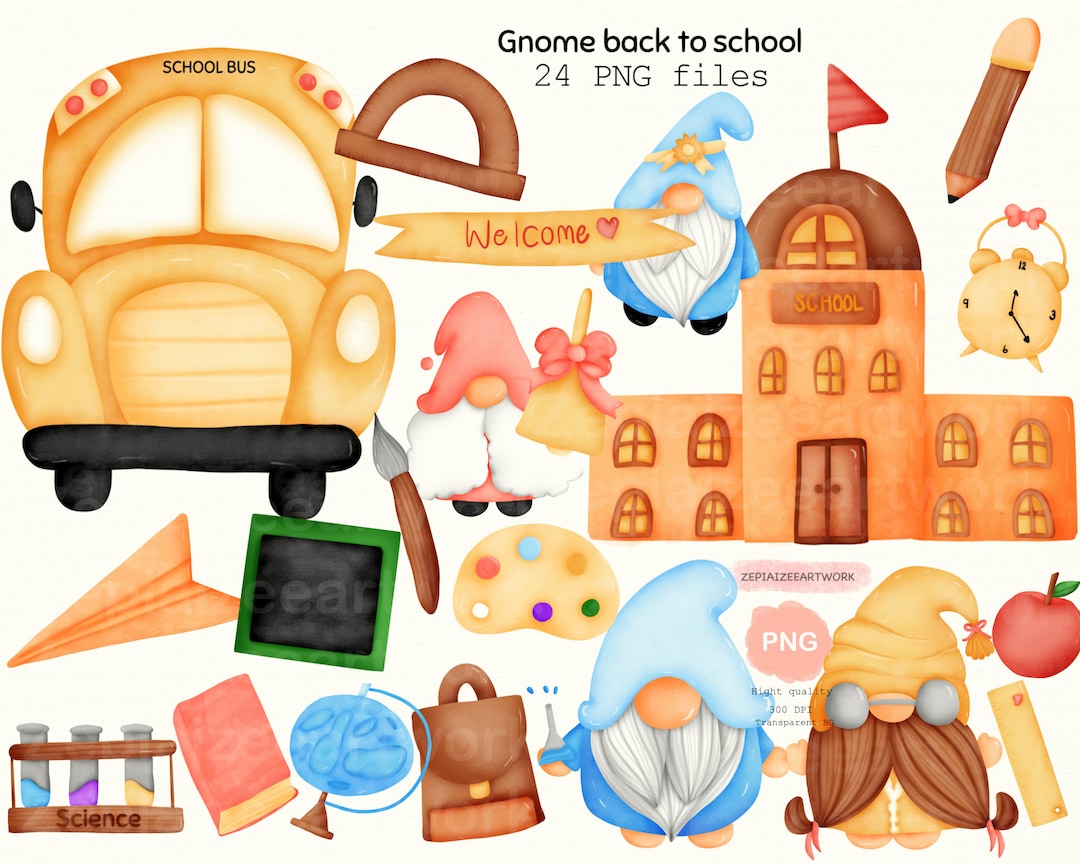 Gnome Back to School, Gnome Teacher, Student Gnome Clipart - Etsy