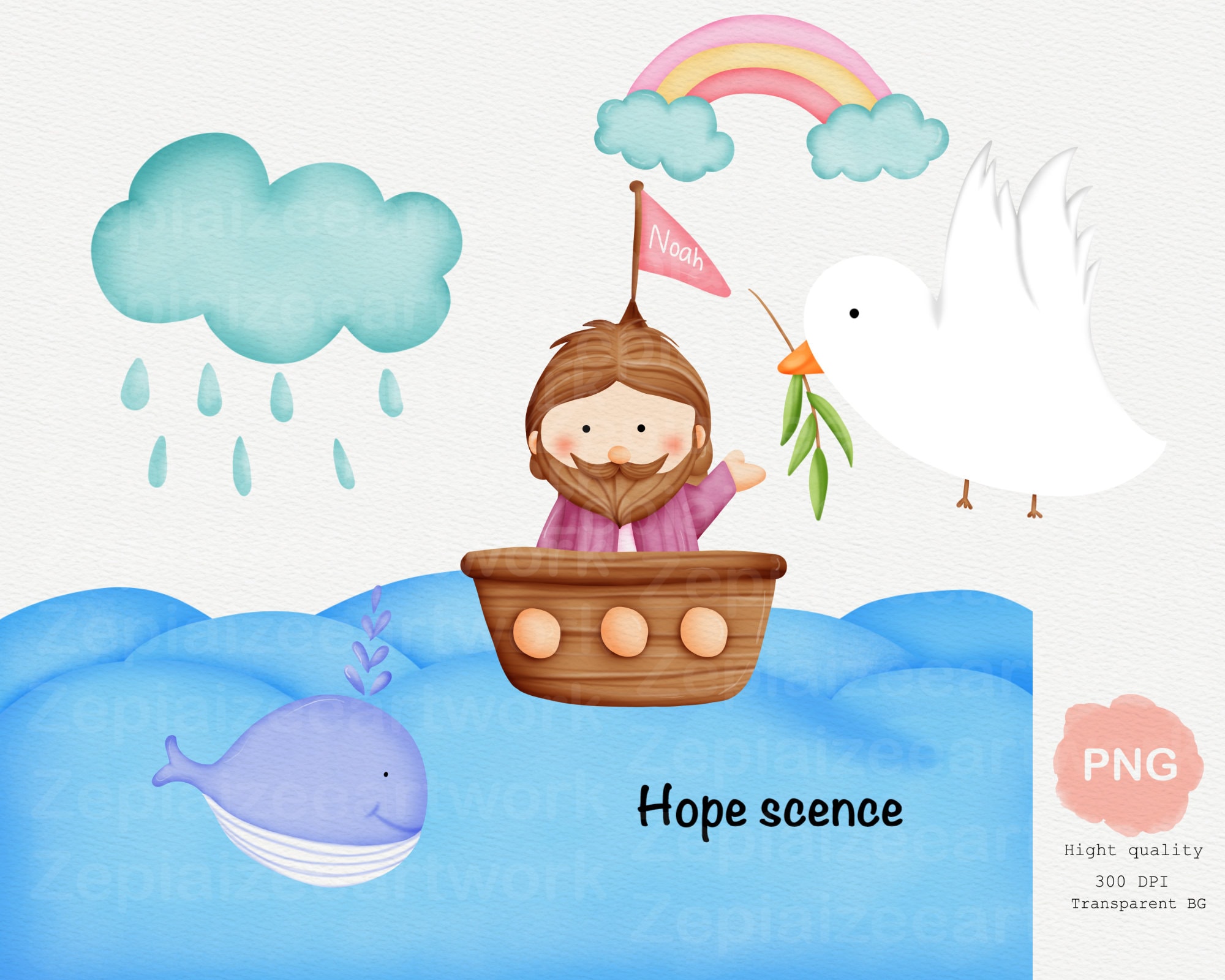 Noah Ark in Bible Story Watercolor Clipart,cartoon for Teach Kids,bible ...