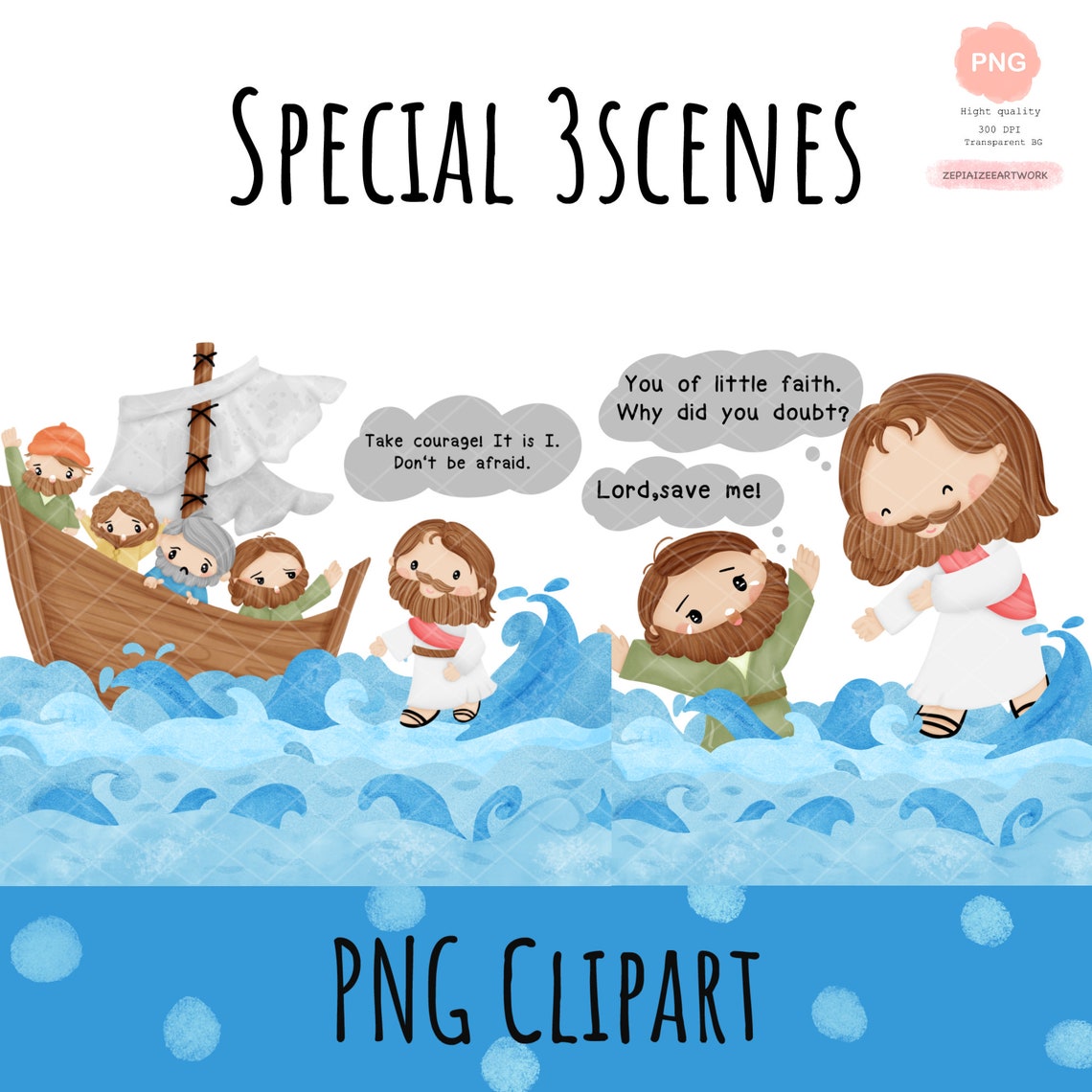 Jesus Walks on Water Clipart | Bible Story PNG for Teachers, Sunday ...