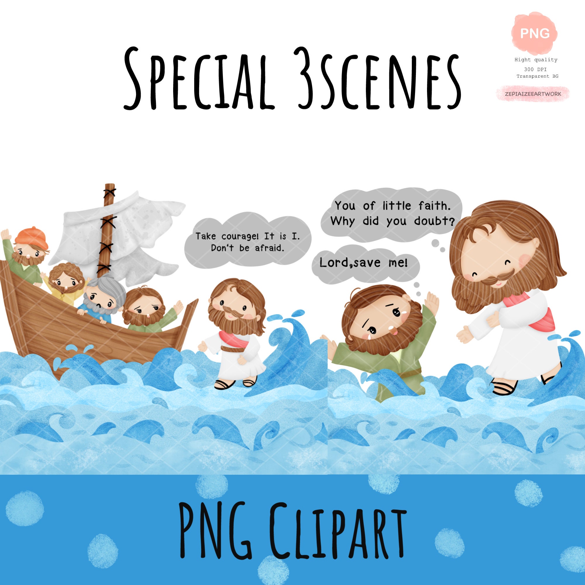 Jesus Walks on Water Clipart | Bible Story PNG for Teachers, Sunday ...