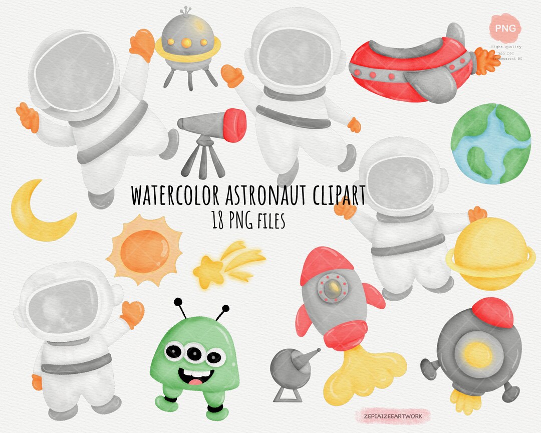 Astronaut and Space Watercolor Clipart, Space Digital Print, Instant ...