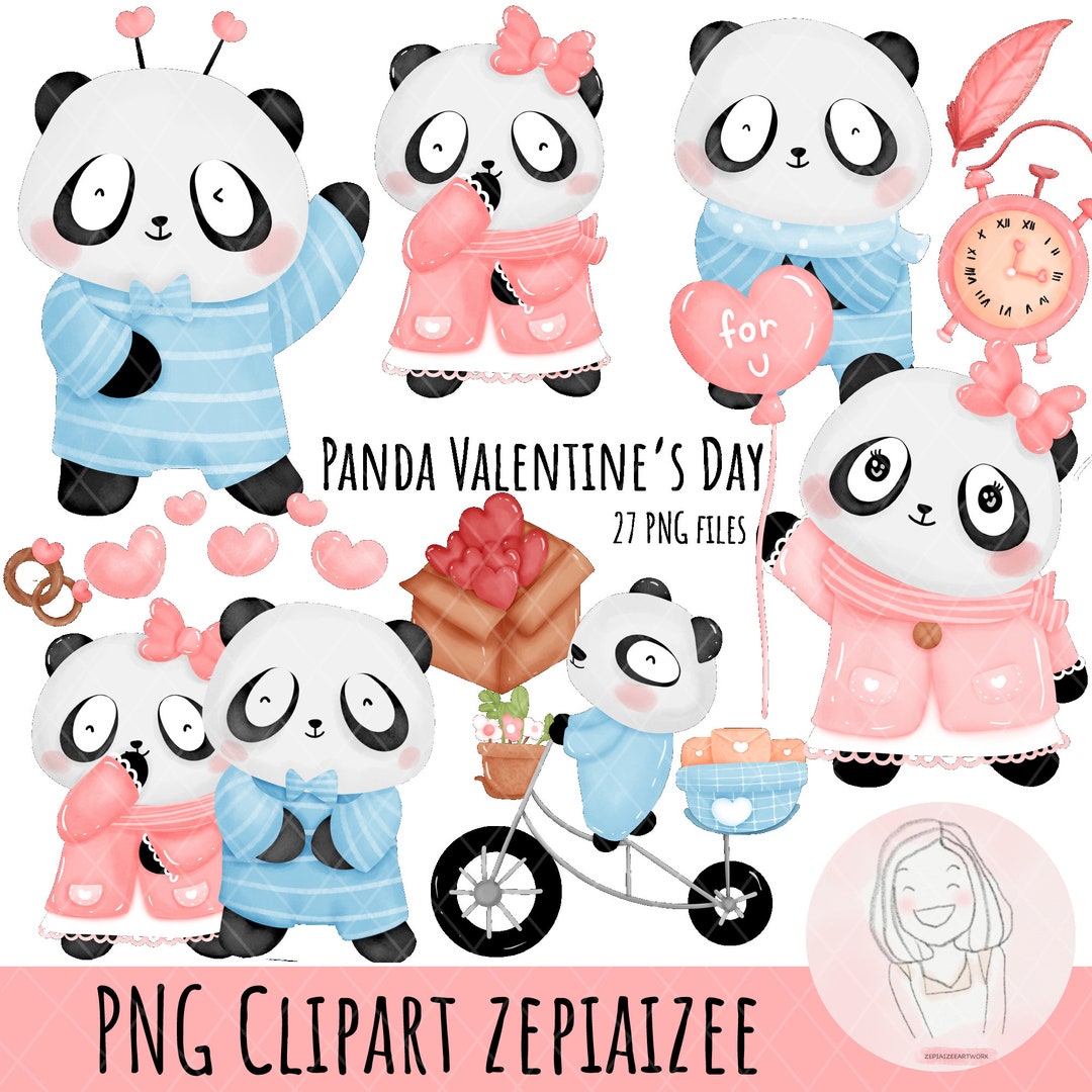 Panda Valentine's Day Clipart PNG, Cute Elements for Valentine's Crafts ...