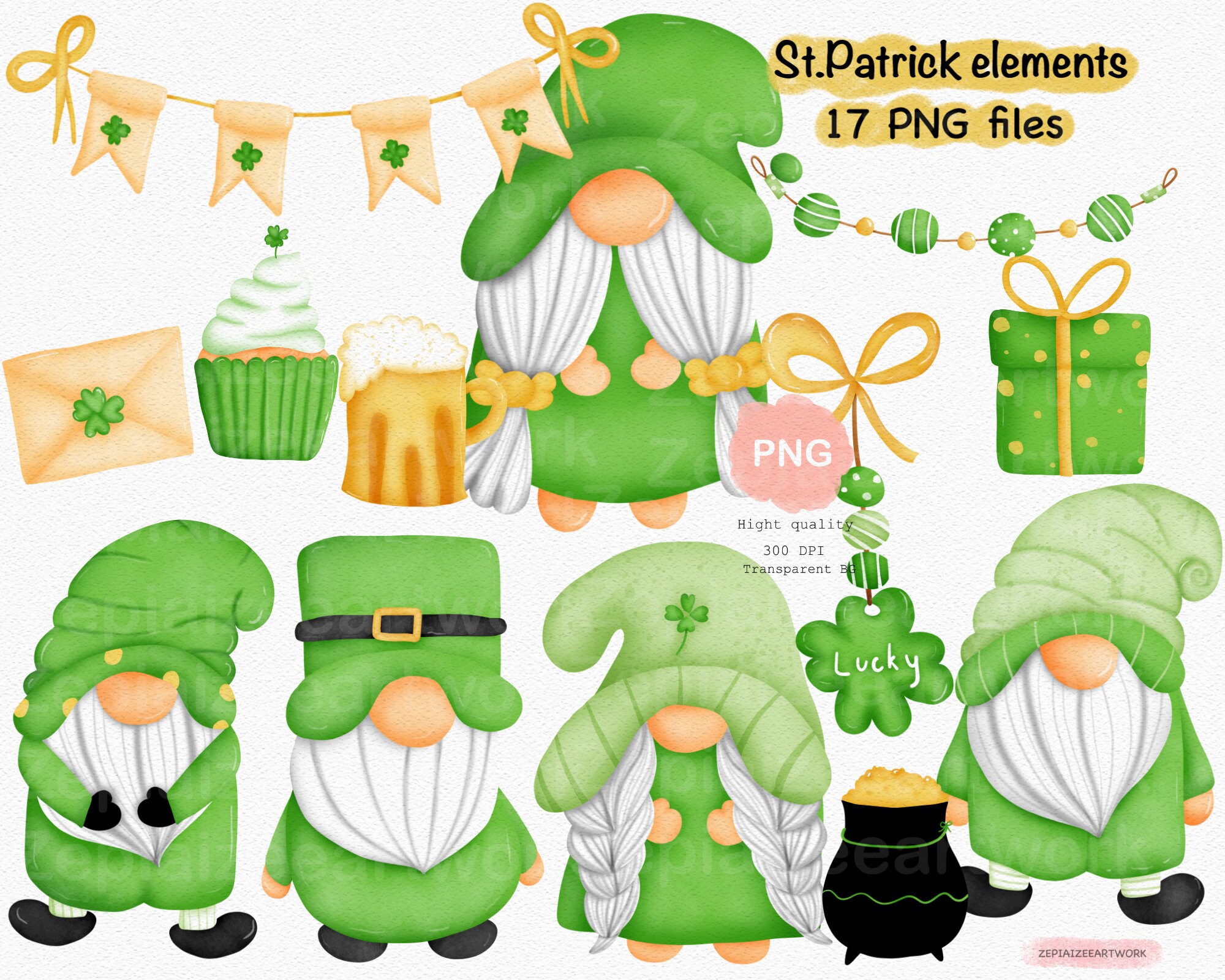 St.patrick Day Gnome Watercolor Clipart, Gnome Shamrock Green Cartoons ...