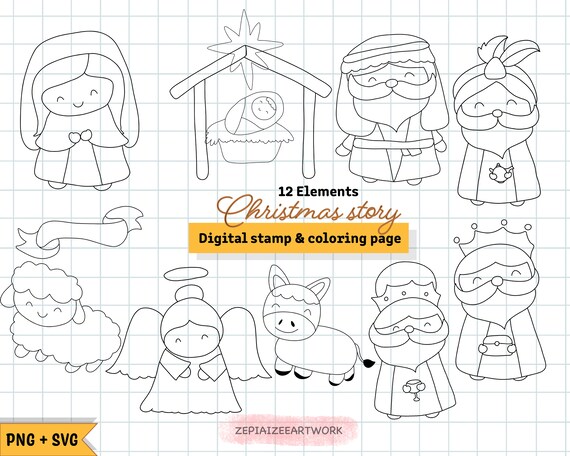 Christmas Story Digital Stamp Coloring for Kidsjesus Born | Etsy