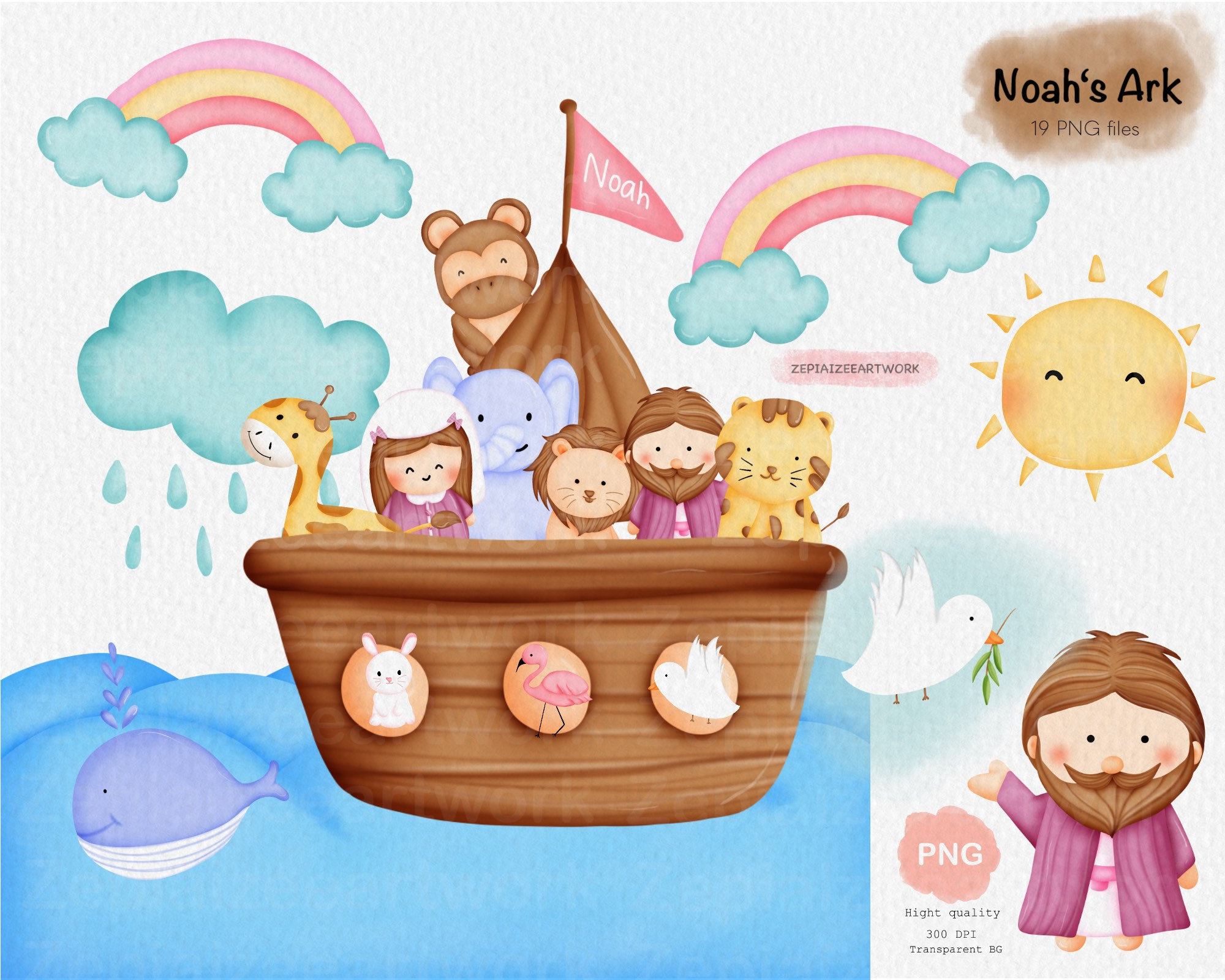 Noah Ark in Bible Story Watercolor Clipart,cartoon for Teach Kids,bible ...