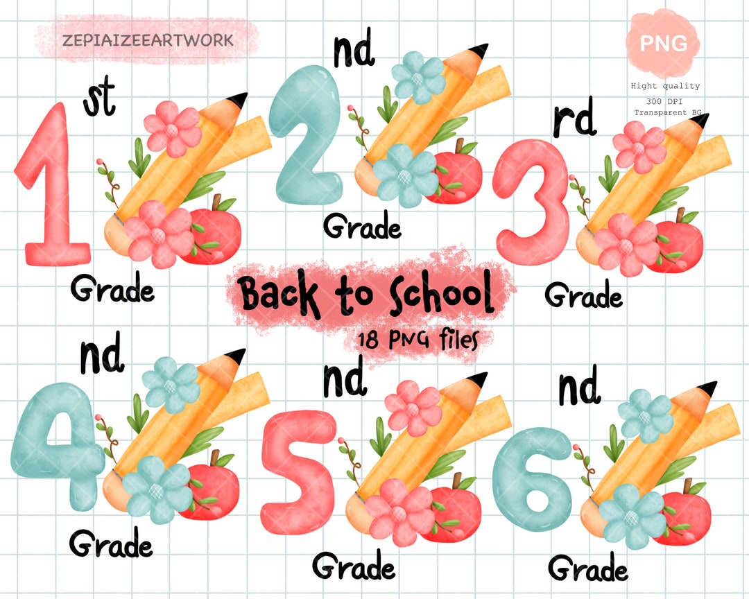 Back to School Clipart Bundle 1 6 Grade Gift.back to School Printable ...