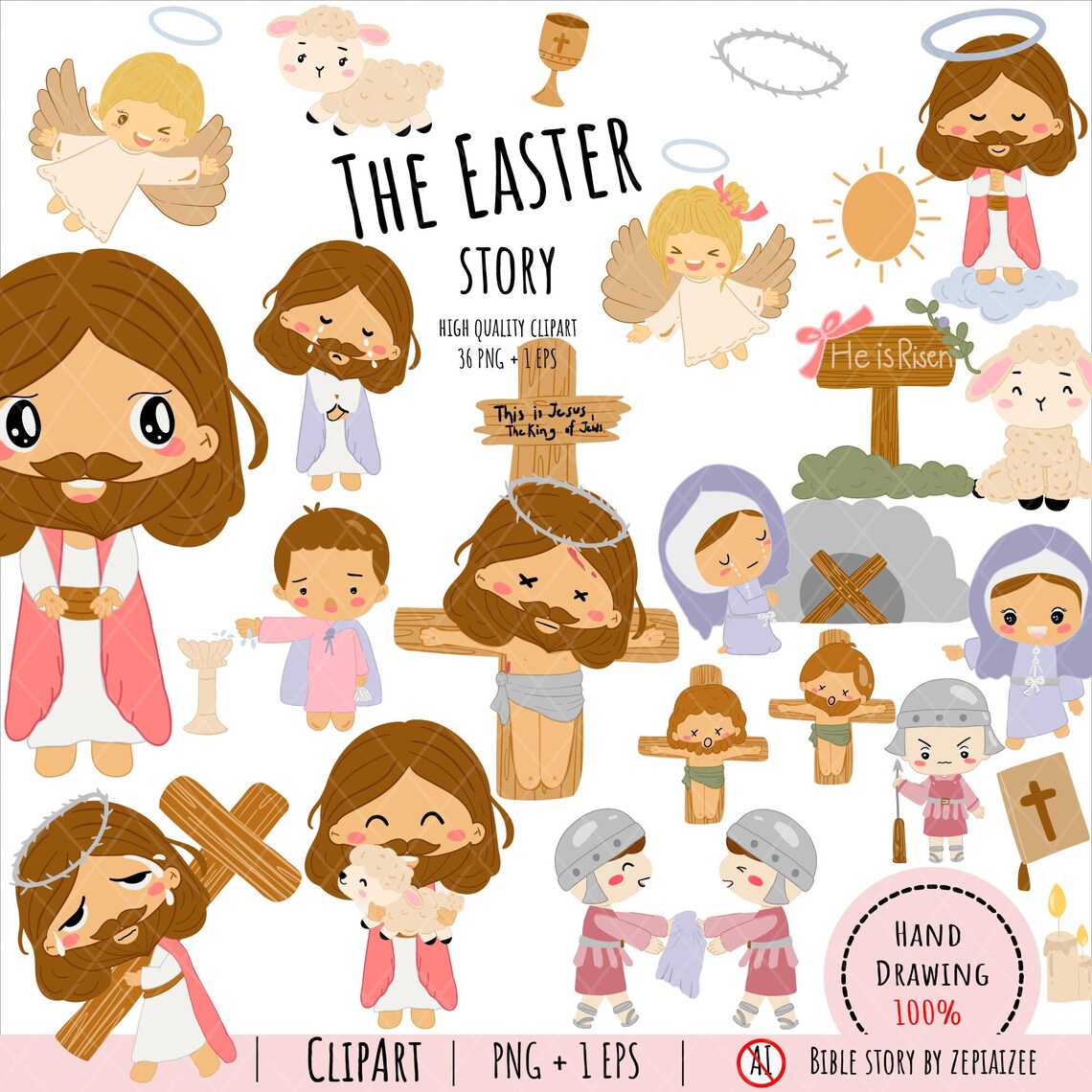 Easter Story Clipart With Jesus.christian Easter Digital Art.religious ...