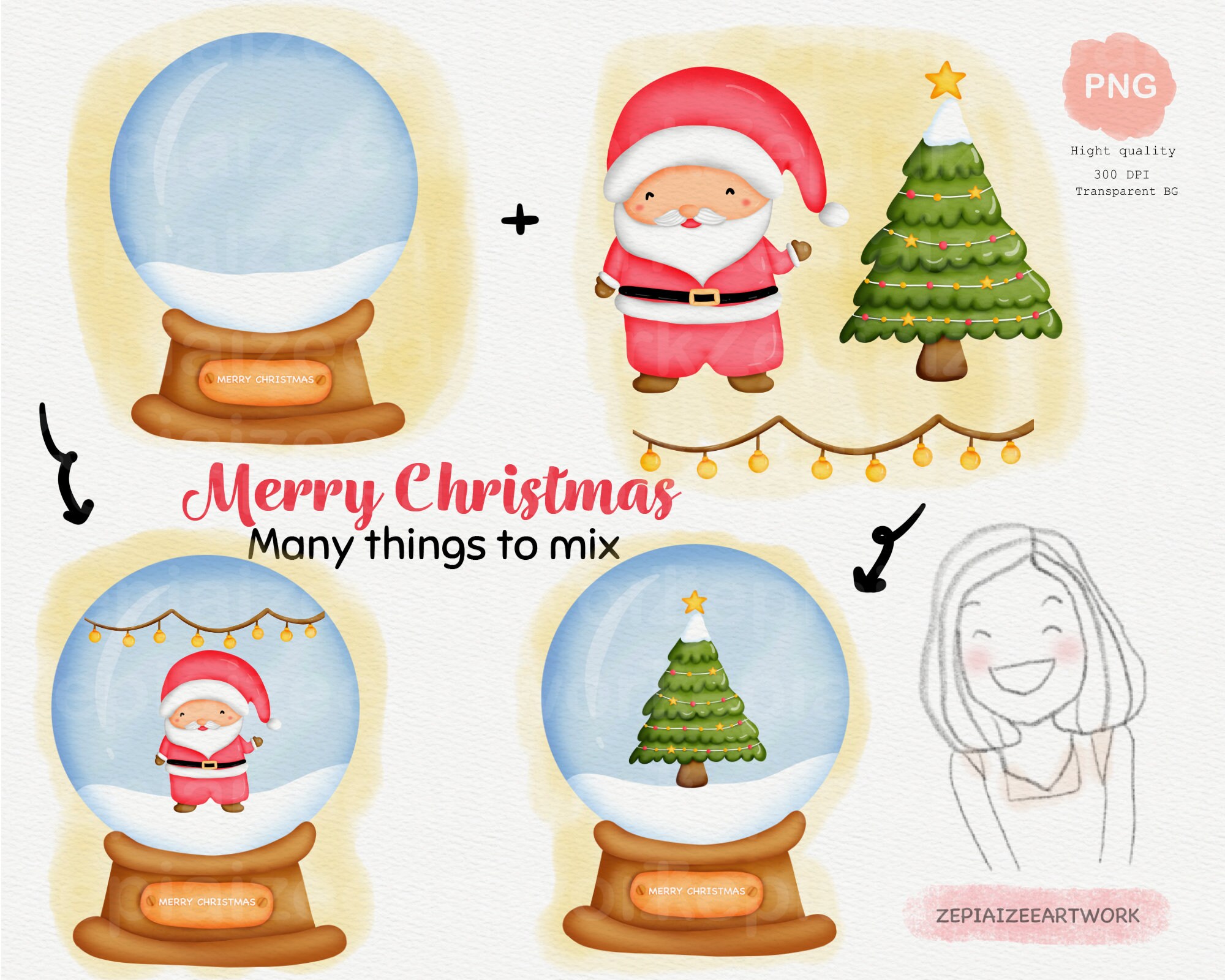 Watercolor Chrismas Clipart,merry Christmas Elements,snowman Santa ...
