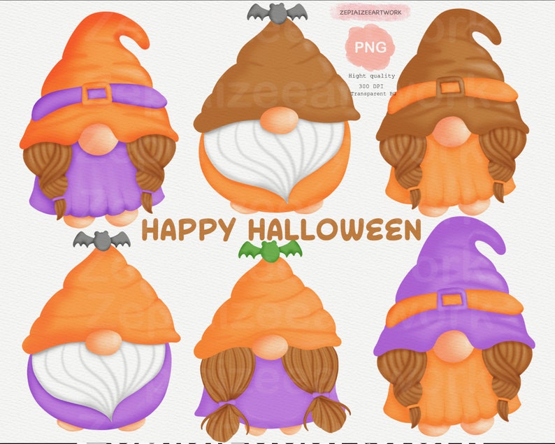 Halloween Gnome Witches Clipart Set,hand Draw Digital Clipart,gnome ...