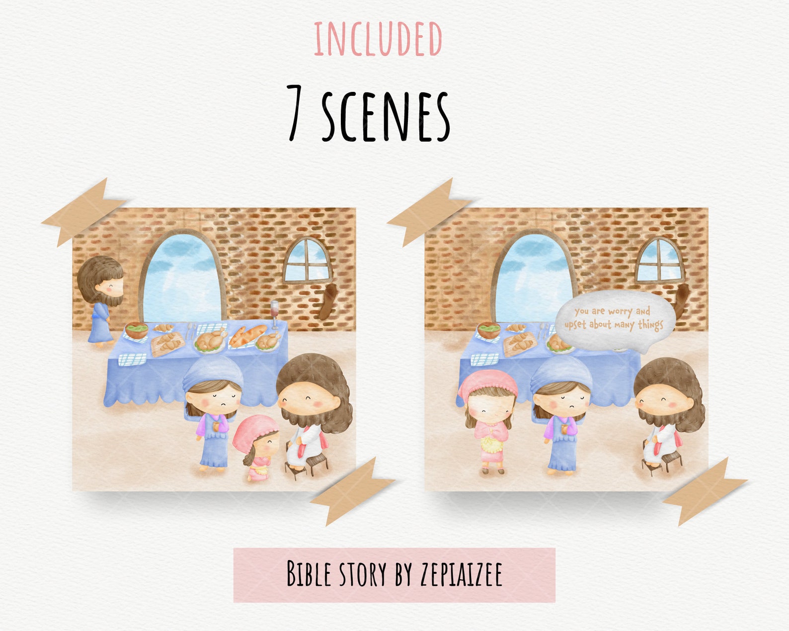 Martha and Mary Form Bible Story Clipart.jesus and Deciple Elements for ...