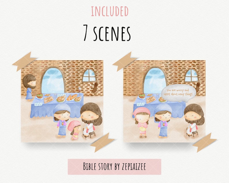 Martha and Mary Form Bible Story Clipart.jesus and Deciple Elements for Church Class.cute Bible ...