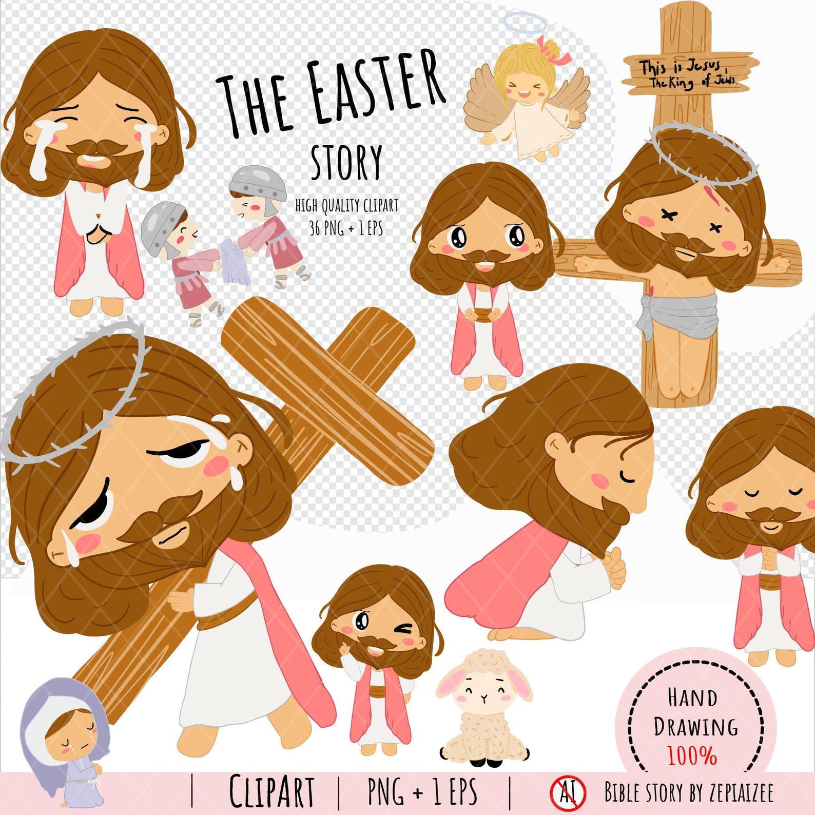 Easter Story Clipart With Jesus.christian Easter Digital Art.religious ...