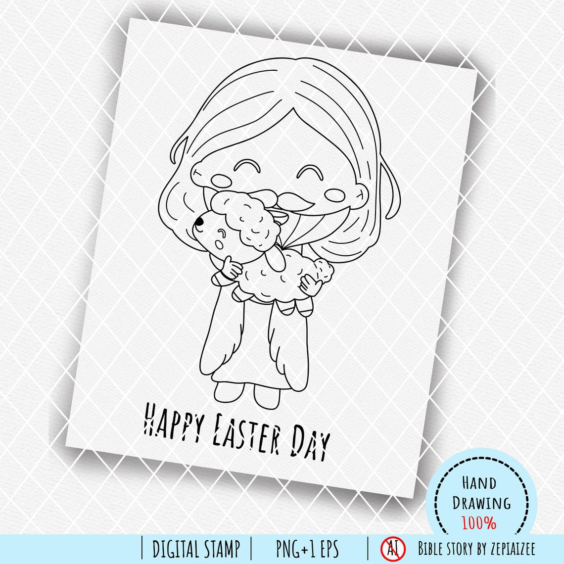 Jesus Easter Story Outline Coloring Digital Stamp - Christian Religious ...