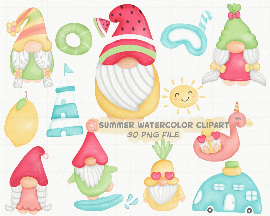 Summer Gnome Watercolor Clipart Bundle,gnome Water Color Bundle,summer ...