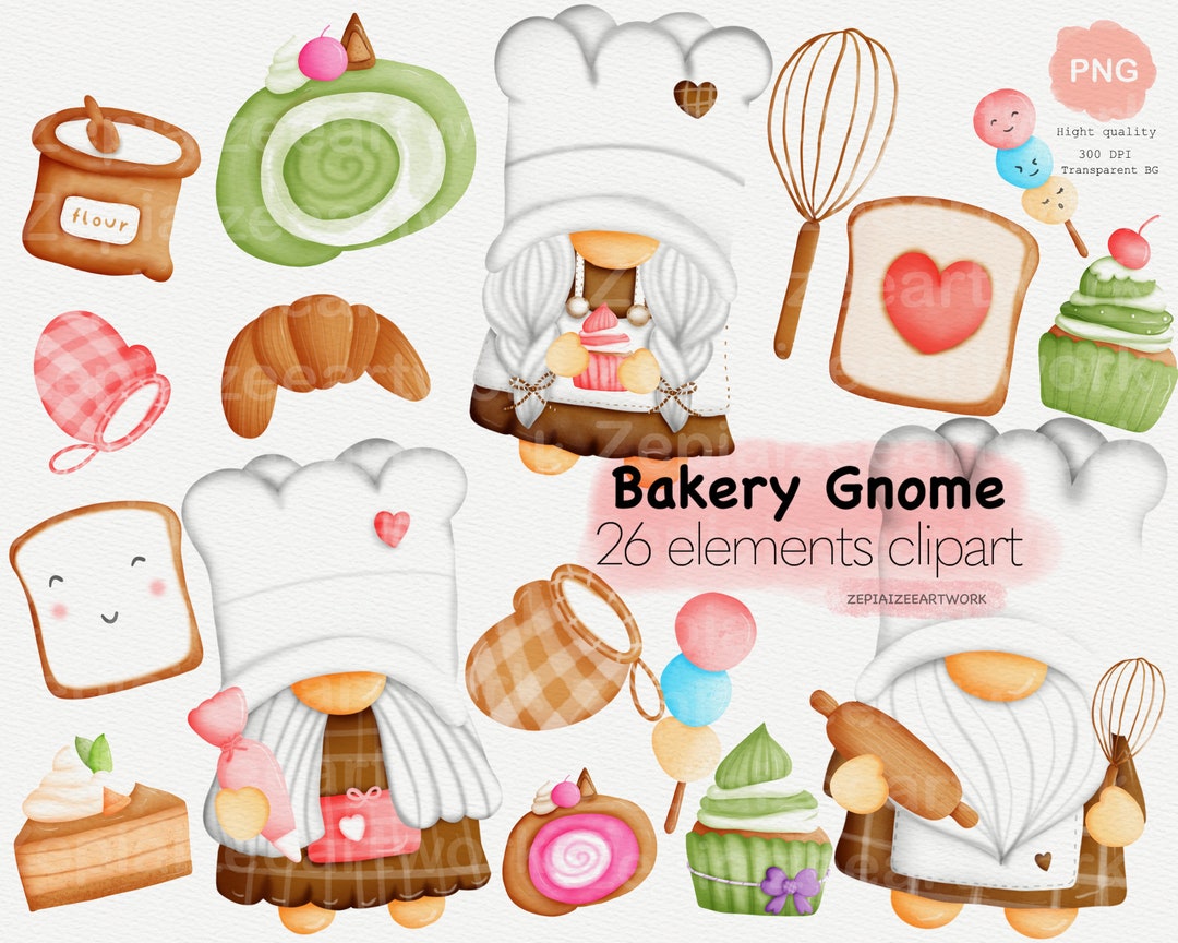 Bakery and Little Chef Gnome Clipart,cupcake Watercolor Clipart ...