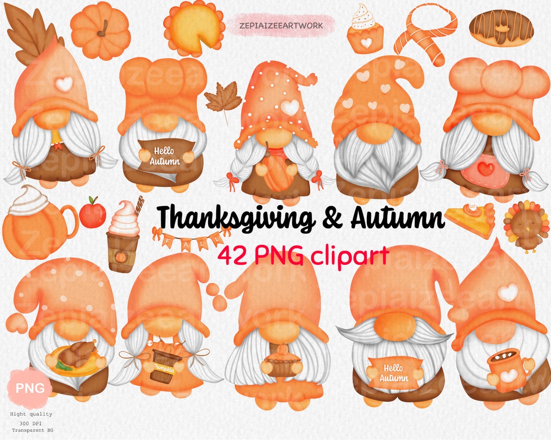Watercolor Thanksgiving Gnome Bundle,gnome Thanksgiving Png,gnome ...