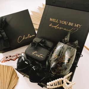 Black Bridesmaid Proposal Gift Box Personalized Boho Wedding - Etsy