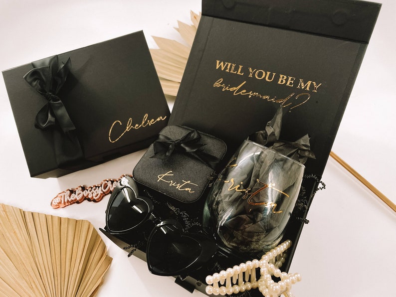 Black Bridesmaid Proposal Gift Box Personalized Boho Wedding - Etsy