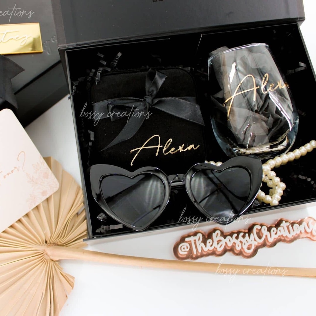Black Bridesmaid Proposal Gift Box Personalized Boho Wedding Party ...