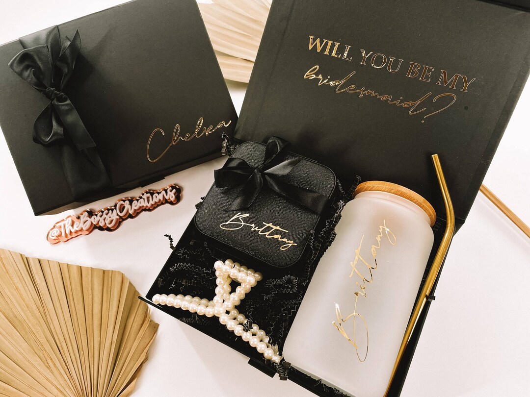 Black Bridesmaid Proposal Gift Box Personalized Boho Wedding - Etsy