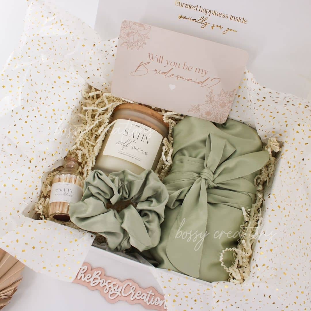 Satin & Self Care SAGE GREEN Bridesmaid Proposal Gift Box Bachelorette ...