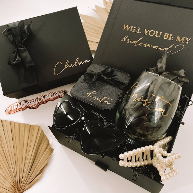 Black Bridesmaid Proposal Gift Box Personalized Boho Wedding - Etsy