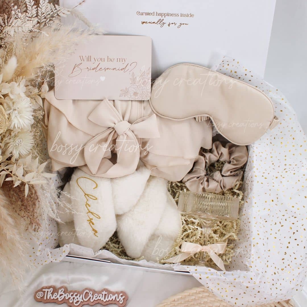 Neutral Fluffy Slippers Bridesmaid Proposal Gift Box Bachelorette ...