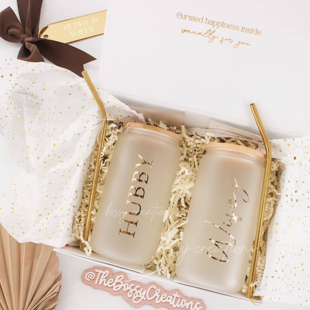 Hubby & Wifey Engagement Gift Box Boho Wedding Gifts for Couple Husband ...