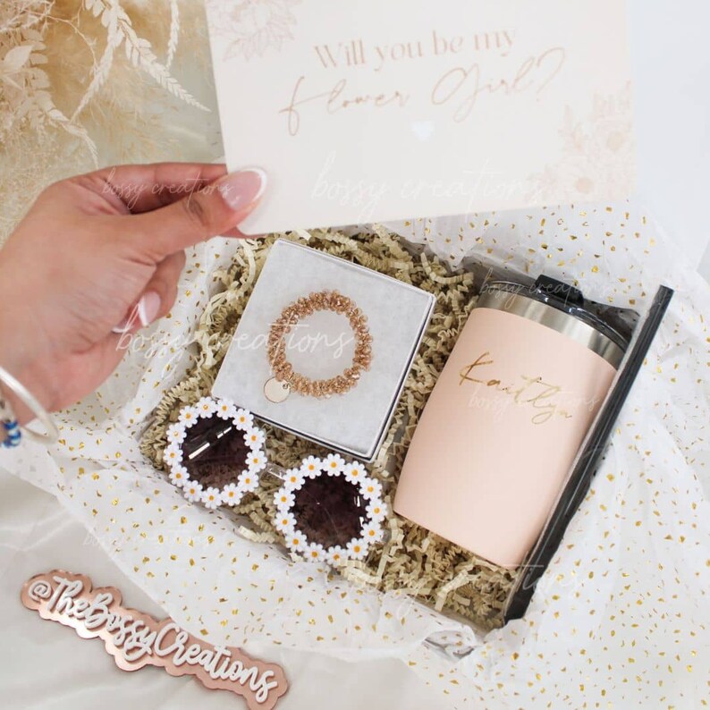 Boho Flower Girl Proposal Gift Box: Personalized Tumbler, Sunglasses ...