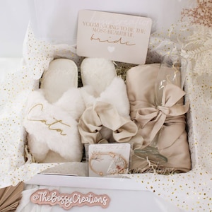Fluffy Slippers Bride Gift Box Set With Robe Satin Bridal Engagement ...