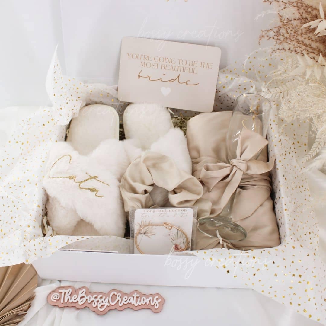 Fluffy Slippers Bride Gift Box Set With Robe Satin Bridal Engagement ...