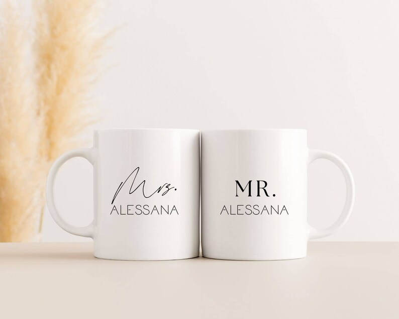 Mr and Mrs Mugs Last Name Personalized, Gifts for Bride & Groom ...