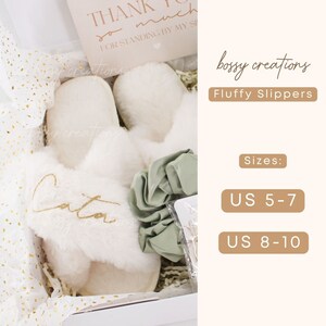 Sage Green Fluffy Slippers Bridesmaid Proposal Gift Box Bachelorette ...