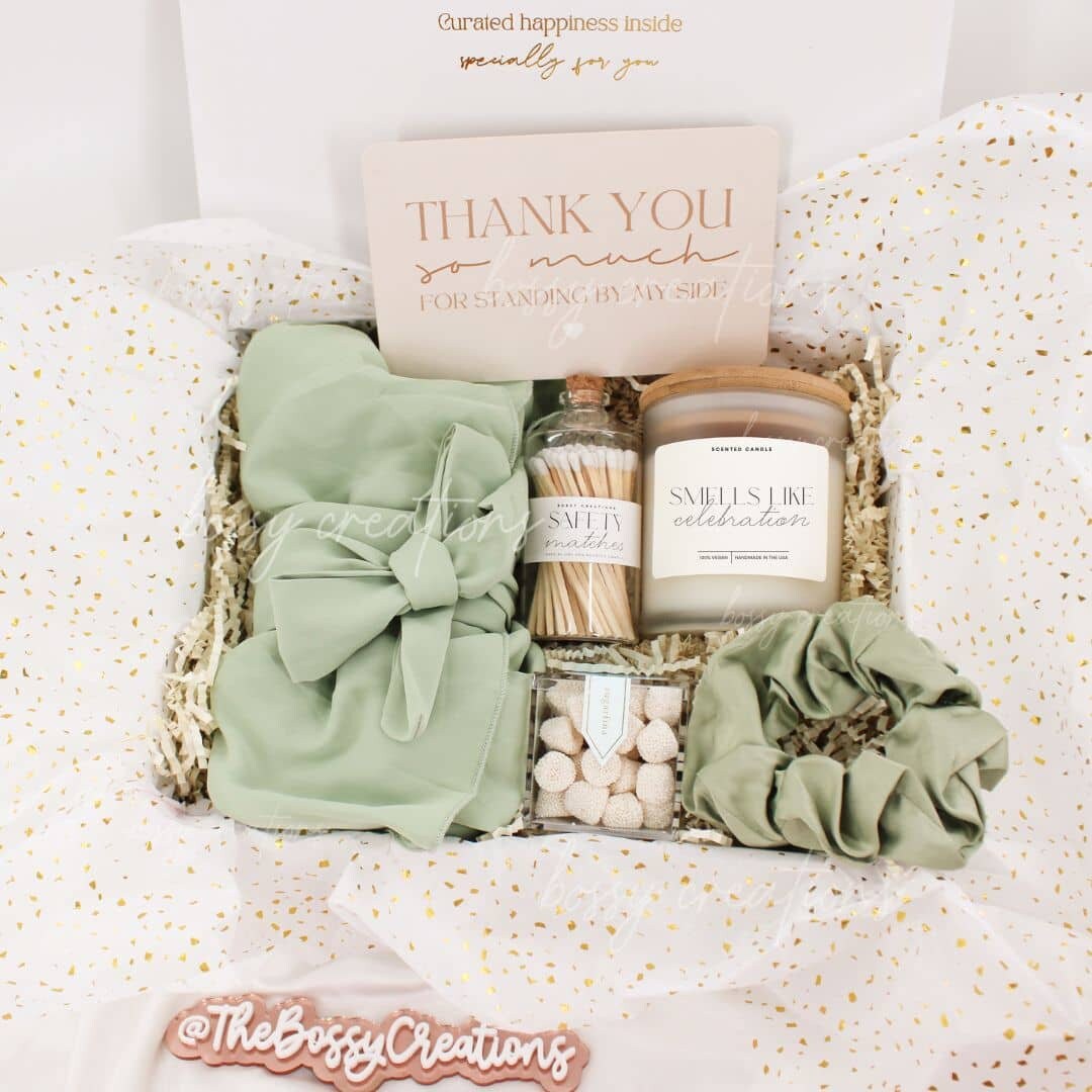 Sage Green Celebration Bridesmaid MOH Gift Box Modern Bridesmaid Proposal Scented Candle Matches ...