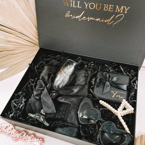 Black Bridesmaid Proposal Gift Box Personalized Boho Wedding - Etsy