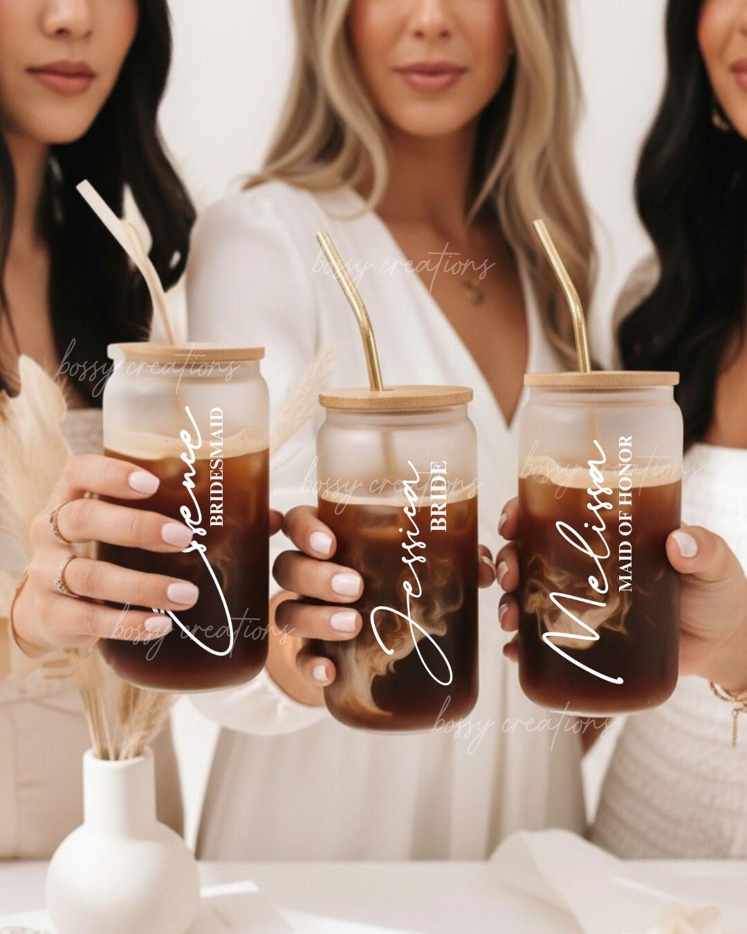 Elegant Personalized Iced Coffee Cup, Aesthetic Tumbler for Bridesmaid ...