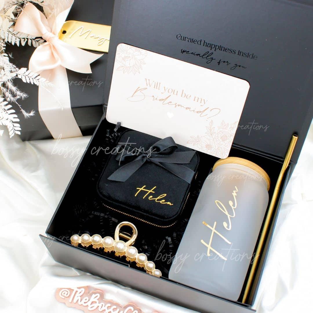 Black Bridesmaid Proposal Gift Box Personalized Boho Wedding Party ...