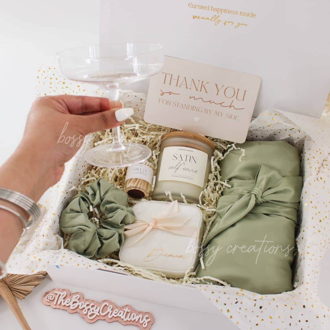 Sage Green Luxury Bridesmaid Proposal Gift Box Self Care Satin Robe ...