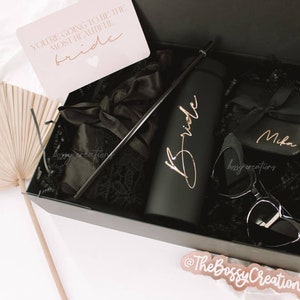 Black Bride Gift Box Set With Robe Satin Bridal Engagement Basket ...