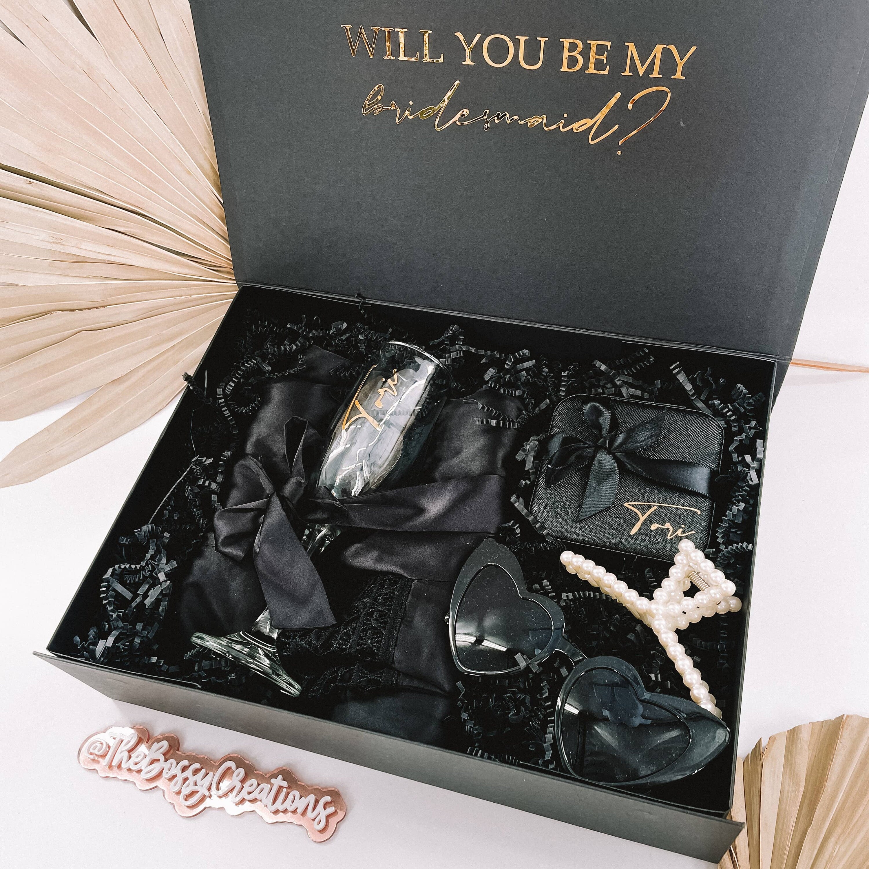 Black Satin Robe Bridesmaid Proposal Gift Box Personalized - Etsy