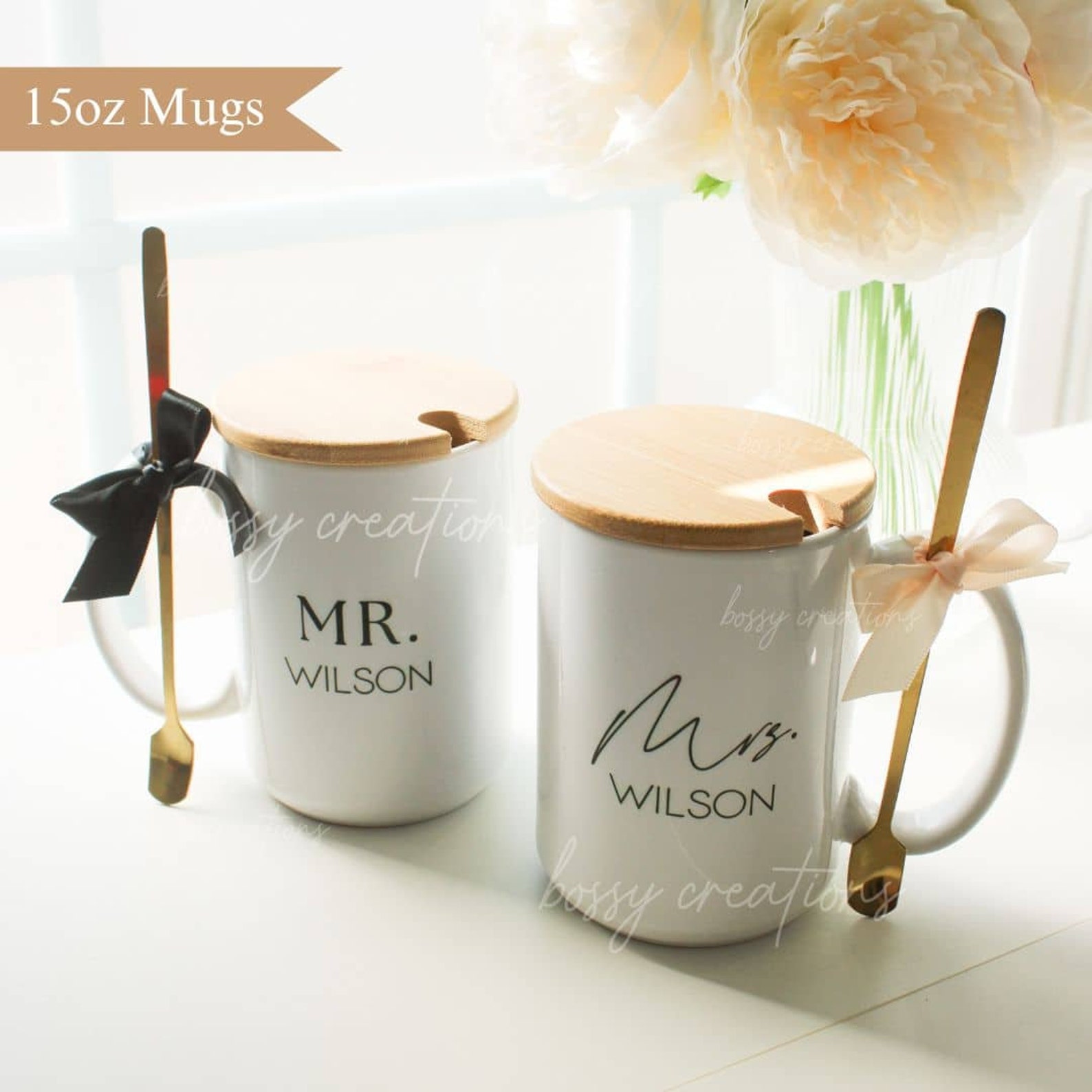Mr and Mrs Mugs Last Name Personalized, Gifts for Bride & Groom ...